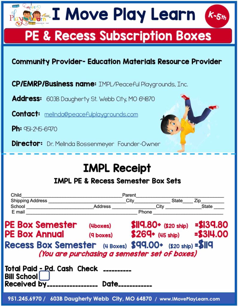 School Order Form – I Move Play Learn